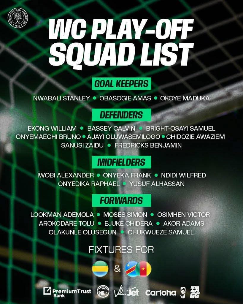 2026 World Cup Q: Eric Chelle names 24-man squad for Nigeria to face ...